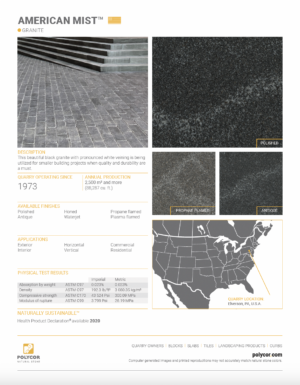 AMERICAN MIST™ Granite Stone Spec Sheet - Polycor Inc.