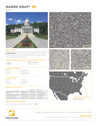 BARRE GRAY™ Granite Stone Spec Sheet - Polycor Inc.
