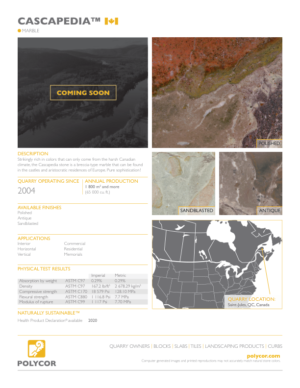 CASCAPEDIA™ Marble Stone Spec Sheet - Polycor Inc.