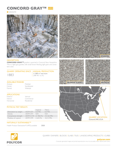CONCORD GRAY™ Granite Stone Spec Sheet - Polycor Inc.