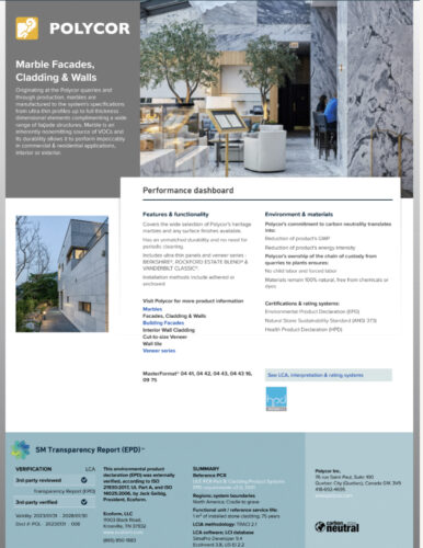 EPD Marble Facades, Cladding and Walls - Polycor Inc.