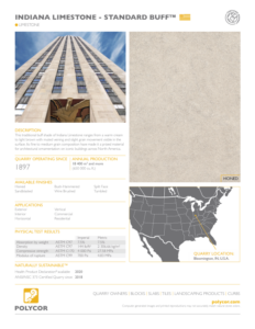 INDIANA LIMESTONE - STANDARD BUFF™ Stone Spec Sheet - Polycor Inc.