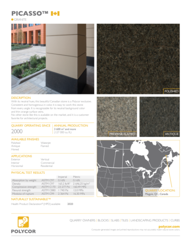 PICASSO™ Granite Stone Spec Sheet - Polycor Inc.