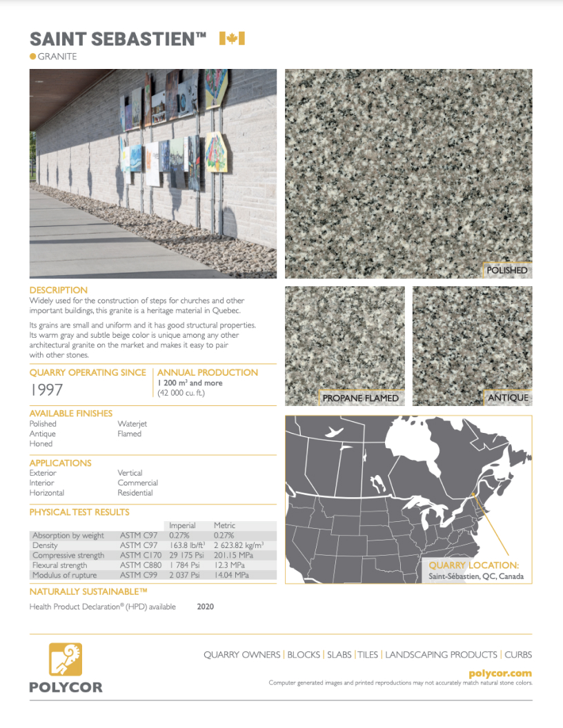 SAINT SEBASTIEN™ Granite Stone Spec Sheet - Polycor Inc.