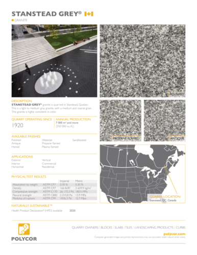STANSTEAD GREY™ Granite Stone Spec Sheet - Polycor Inc.