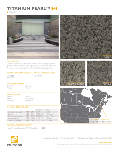 TITANIUM PEARL™ Granite Stone Spec Sheet - Polycor Inc.