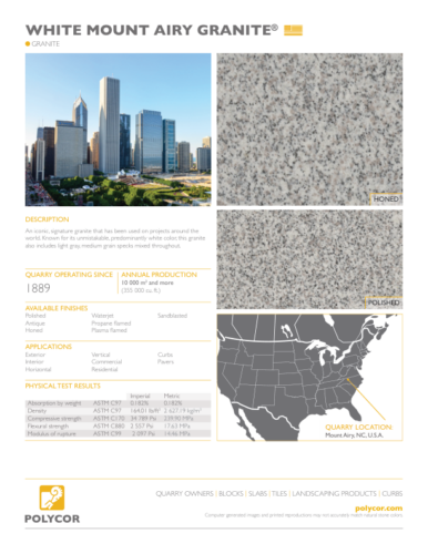 WHITE MOUNT AIRY GRANITE™ Stone Spec Sheet - Polycor Inc.