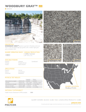 WOODBURY GRAY™ Granite Stone Spec Sheet - Polycor Inc.
