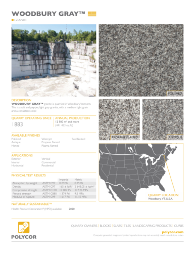 WOODBURY GRAY™ Granite Stone Spec Sheet - Polycor Inc.