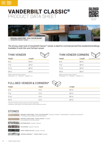 Vanderbilt Classic™️ Product Sheet - Polycor Inc.
