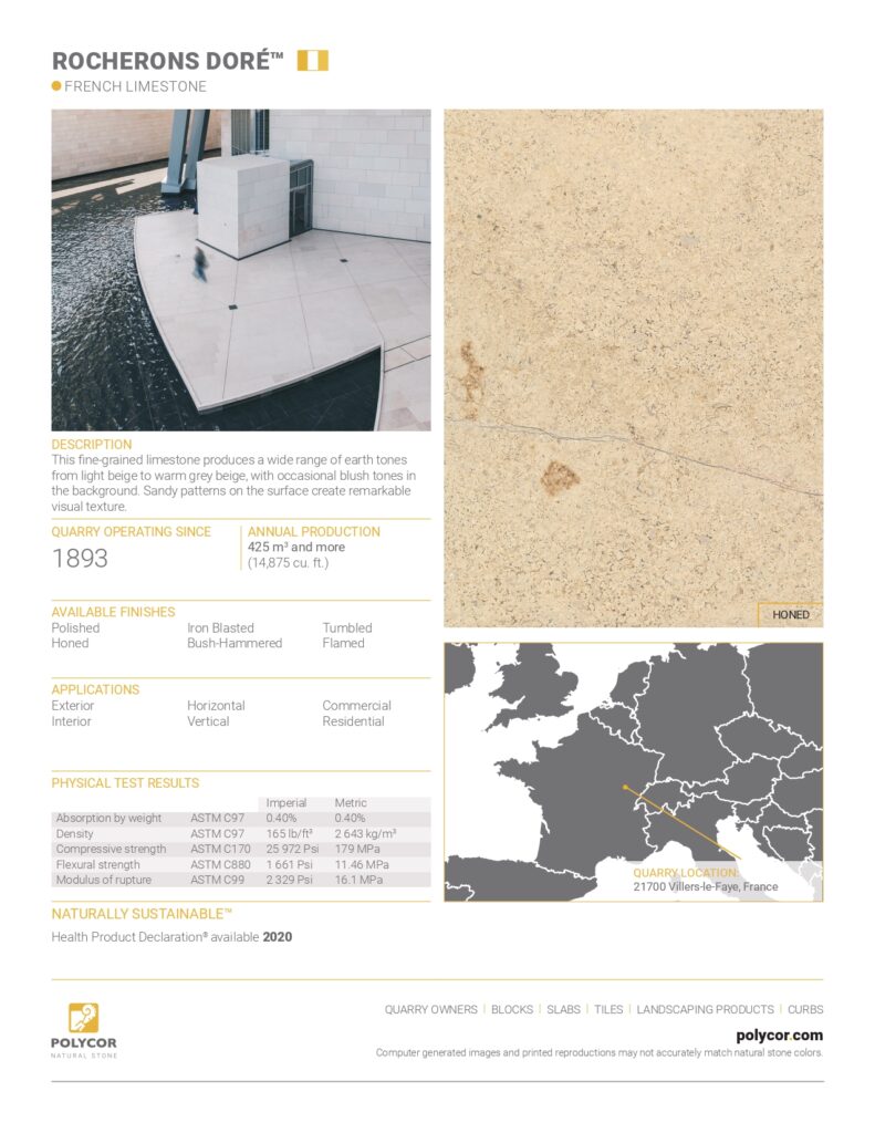 ROCHERONS DORÉ™ - French Limestone Spec Sheet - Polycor Inc.