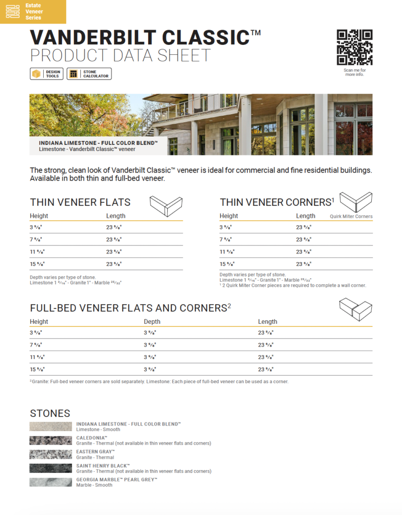 Vanderbilt Classic™ Product Sheet - Polycor Inc.