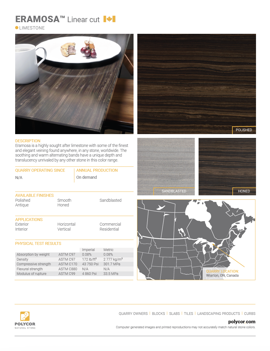 ERAMOSA™ LINEAR Limestone Spec Sheet - Polycor Inc.