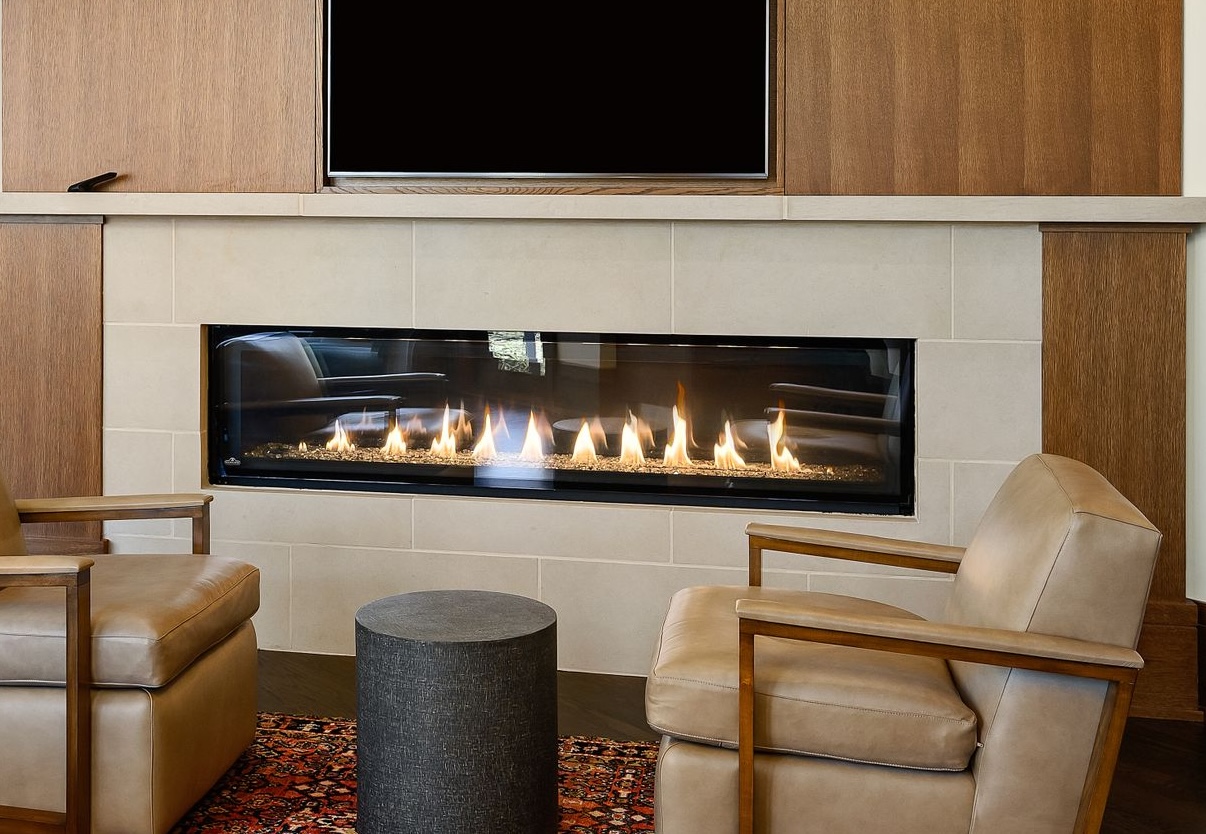 Sleek Built-In Limestone Fireplace - Polycor Inc.